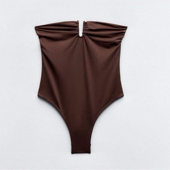 Zara | Swim | Nwt Zara Brown Bandeau Swim Suit With Gold Hardware Size ...